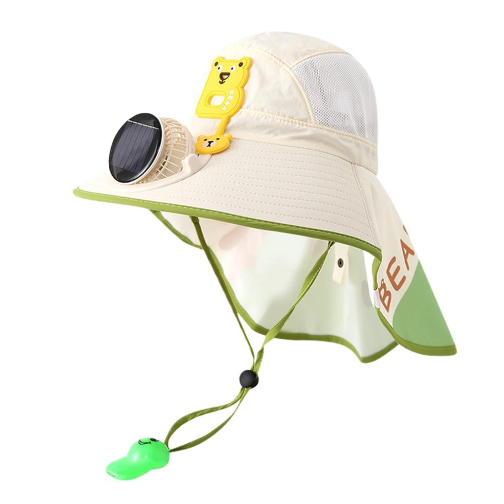 Kids Solar Powered Fan Hat with Neck Flap, Robust UPF 50+ Sun ...