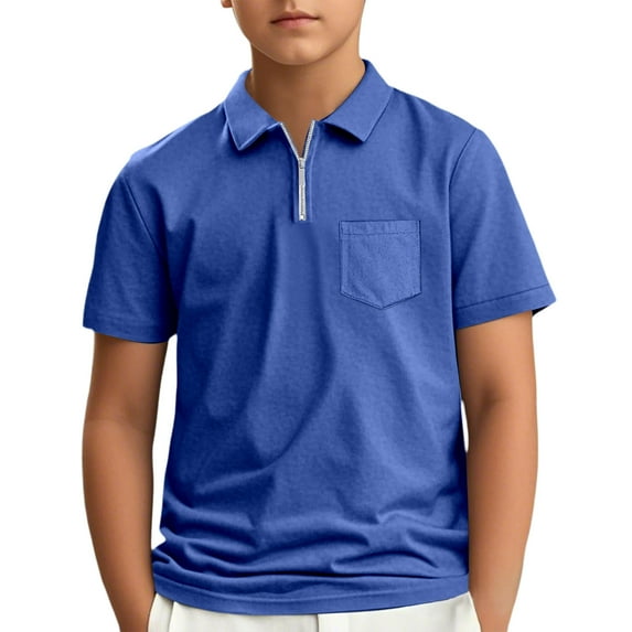 Kids Solid Color Polo Shirt Long Sleeve Quarter Zip Up Teen Collar ...