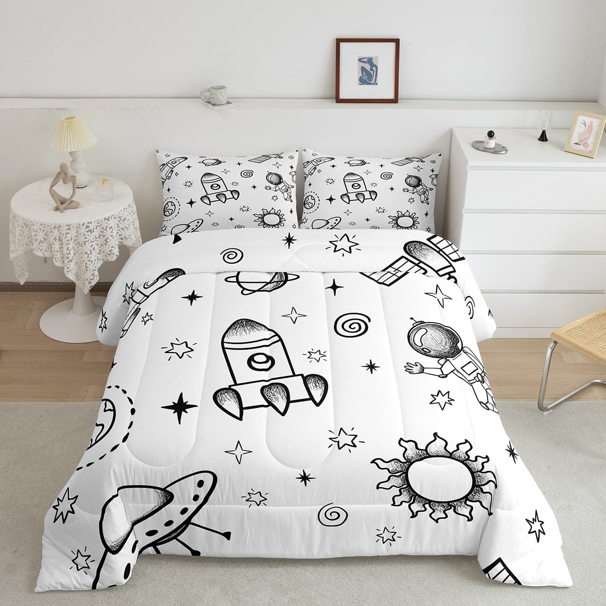 Space Astronaut Comforter Set King Size,Cartoon Space Ship Rocket ...
