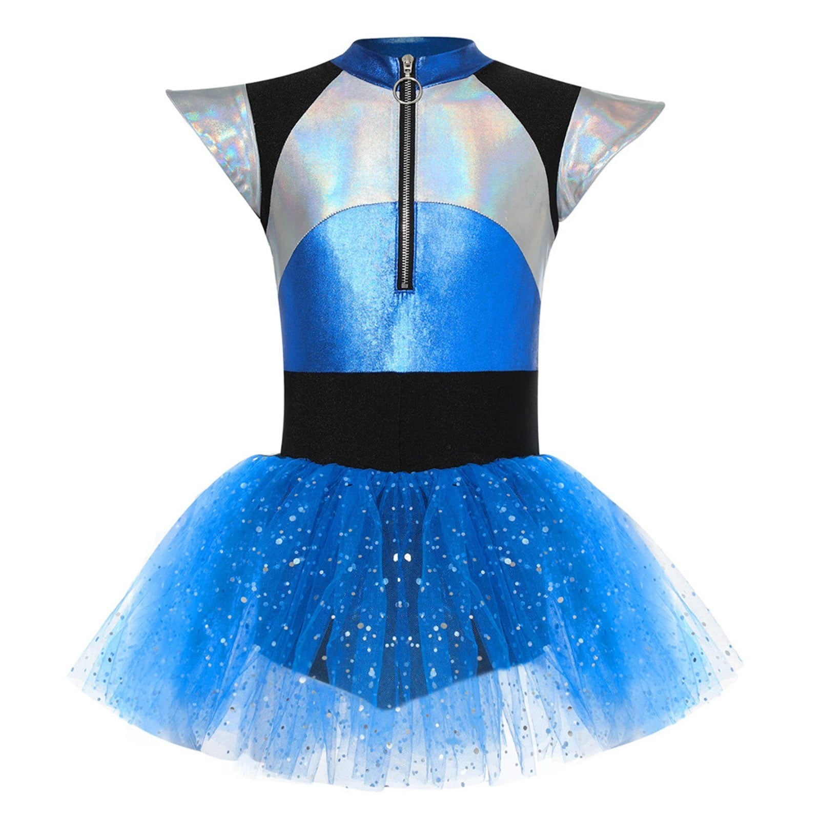 Kids Space Alien Outfits Fly Sleeve Sequins Tulle Skirted Jumpsuit Tutu ...