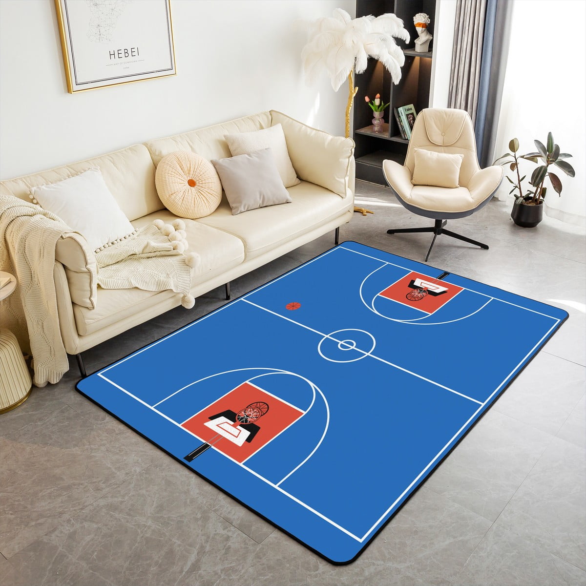 Kids Sports Basketball Rug 5x7,American Soccer Washable Area Rug ...