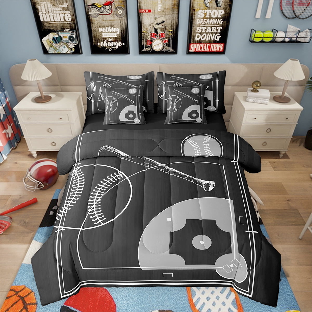 Kids Sports Bedding Twin Size 7pcs for Boys Baseball Bed in a Bag ...
