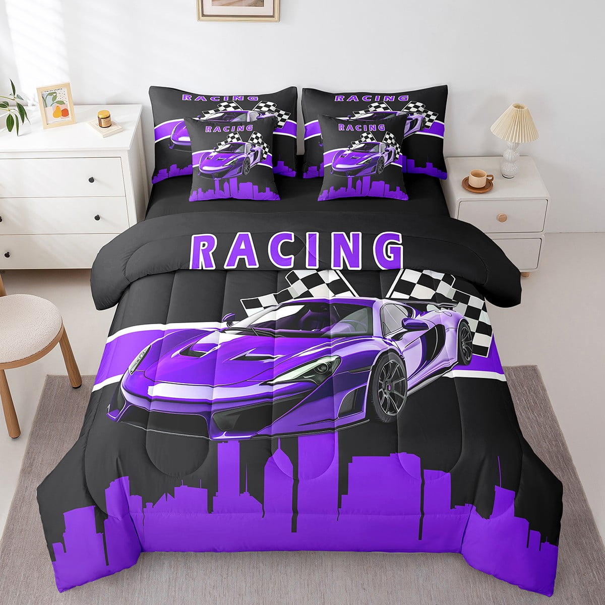 Kids Sports Car Bedding Comforter Sets 7pcs for Boys Girls Speed Race ...