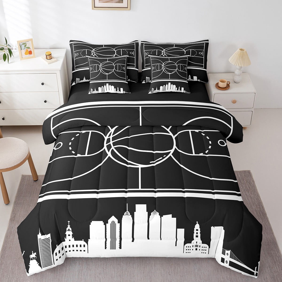 Sports Theme Queen Comforter Set 7 Piece,Basketball Competitive Games ...