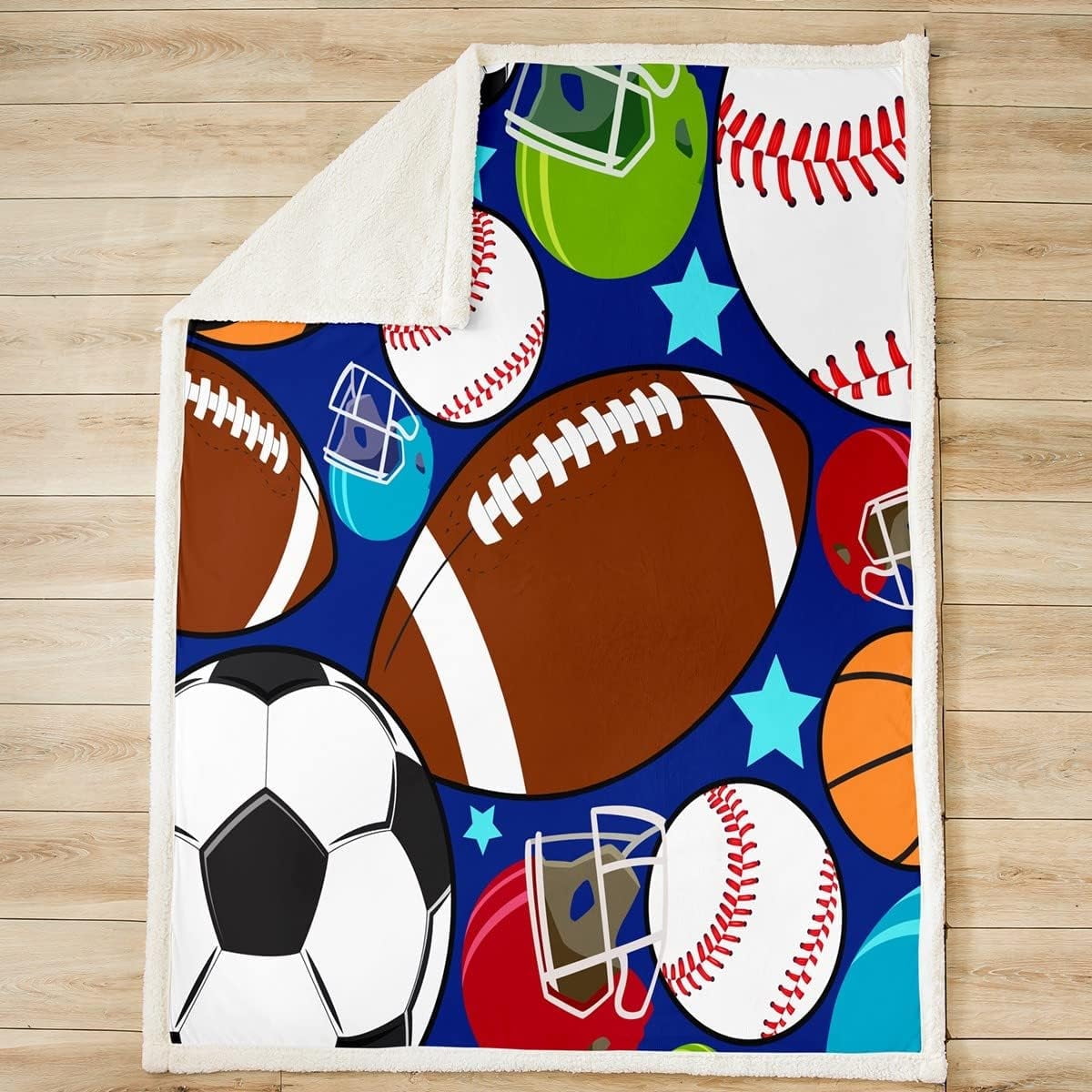 Kids Sports Throw Blanket Football Basketball Tennis Baseball Bedding ...