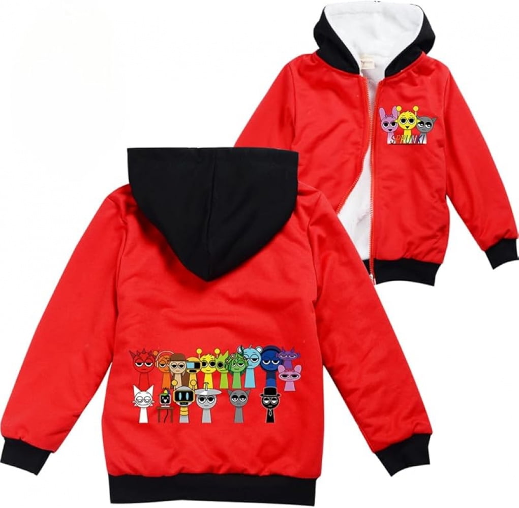 Kids Sprunki Warm Jacket Hoodie Boys Sprunki Figure Printed Zip Coat ...