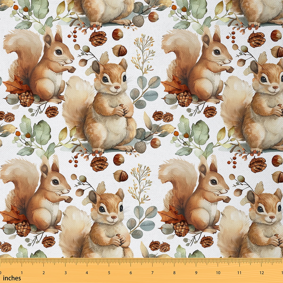 Squirrel Fabric By The Yard,Autumn Harvest Nuts Gifts Upholstery Fabric ...