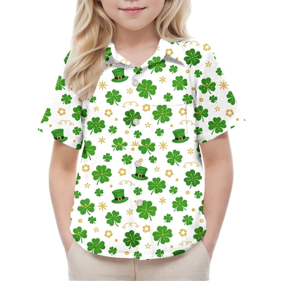 Kids St Patricks Day Shirt Boys Button Down Short Sleeve Shamrock Print ...