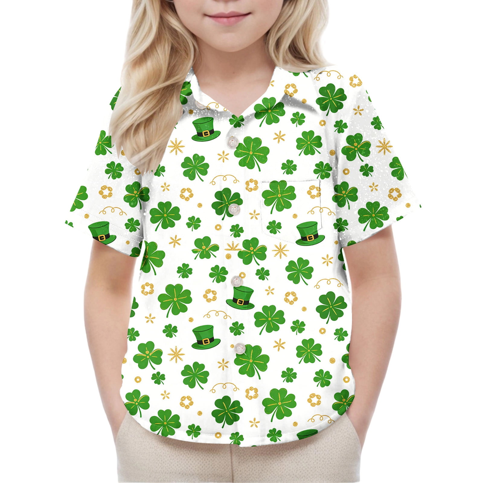 Kids St Patricks Day Shirt Boys Button Down Short Sleeve Shamrock Print ...