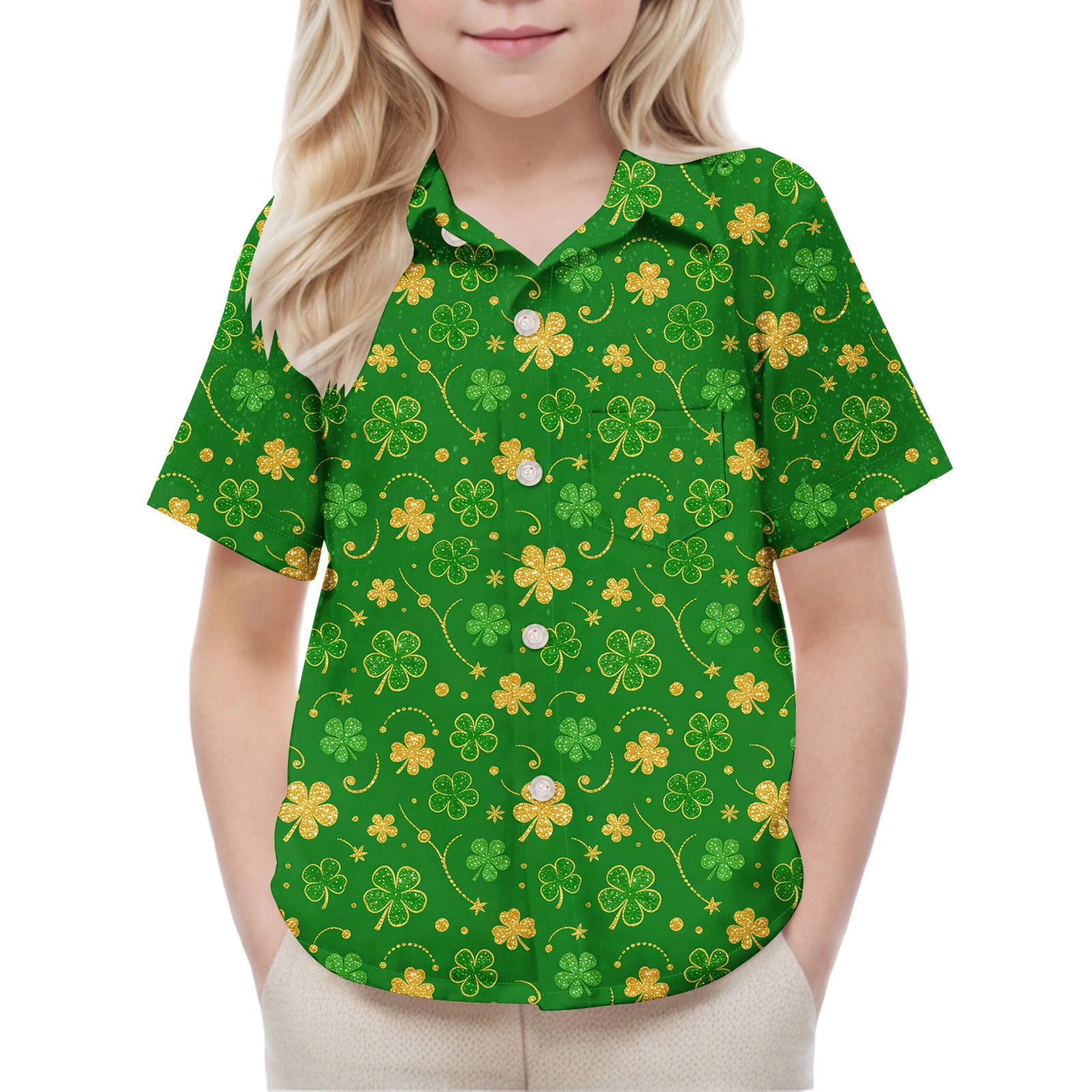 Kids St Patricks Day Shirt Boys Shamrock Short Sleeve Button Down Top ...