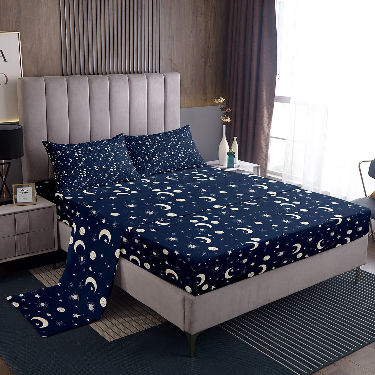 Starry Sky Bed Sheets Set Galaxy Full Sheet Set Moon and Sun Sheets ...