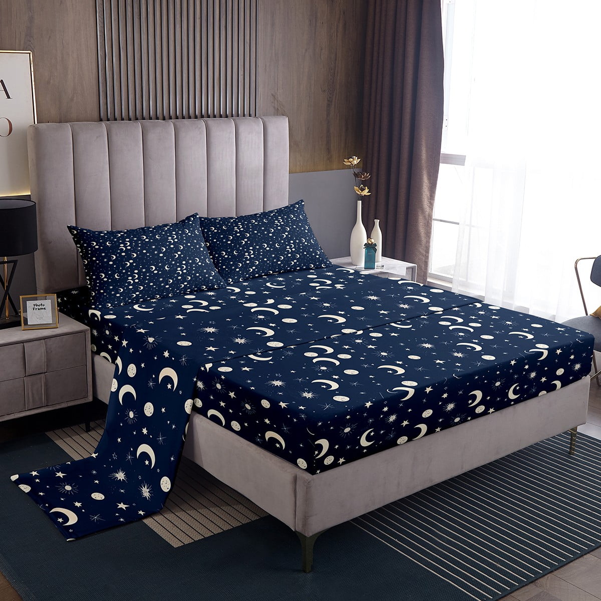 Starry Sky Bed Sheets Set Galaxy Queen Sheet Set Moon and Sun Sheets ...