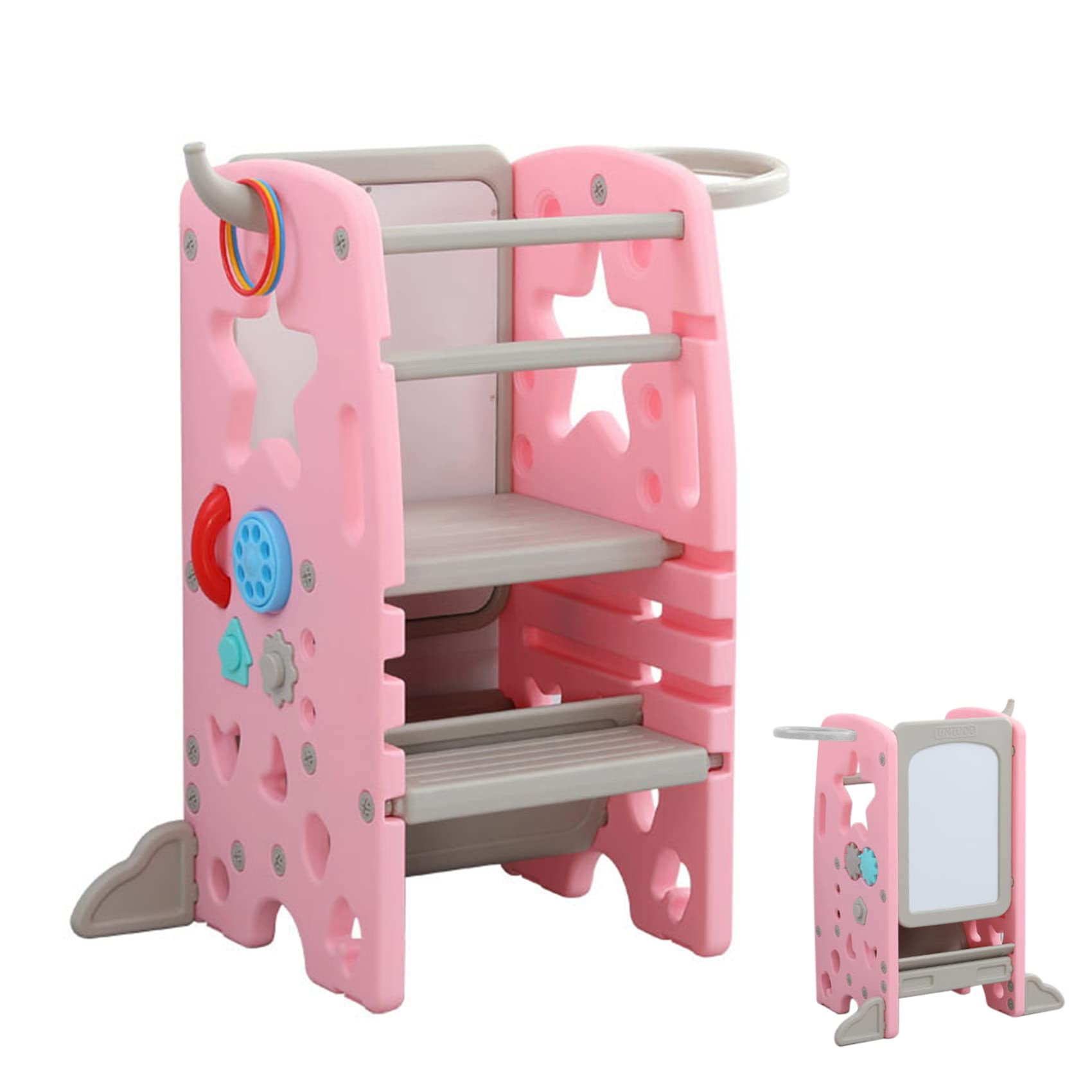 Kids Step Stool with Double Safety Rails, Adjustable Height Toddler ...