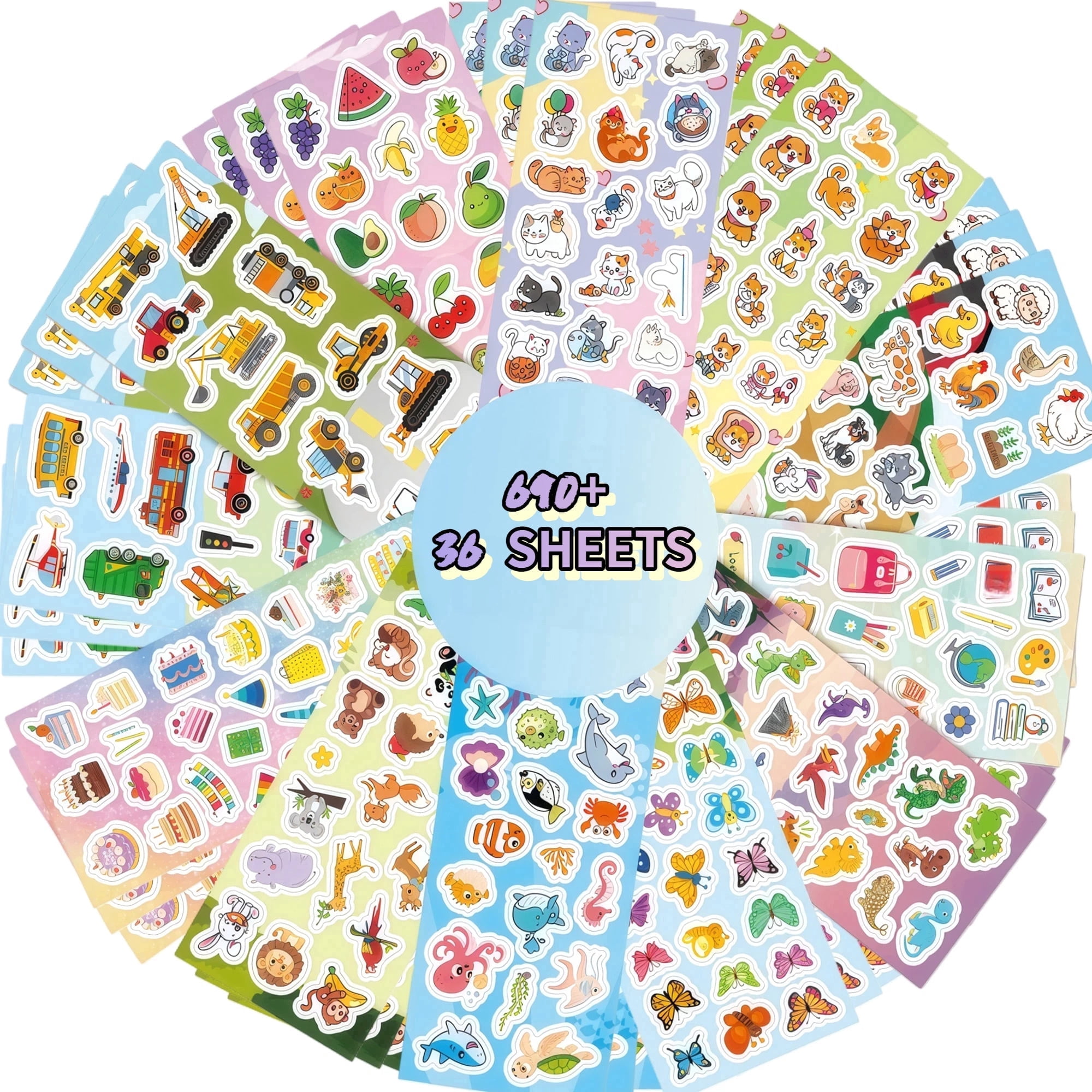 Kids Sticker Sheets Pack, 36 Sheets 690pcs, Cute Cartoon Reward ...