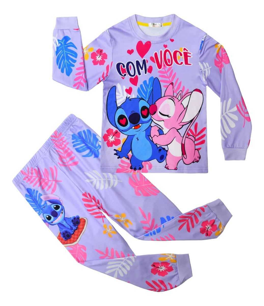 Kids Stitch Pajamas Set Long Sleeves Nightwear for Girls Boys Sleepwear ...