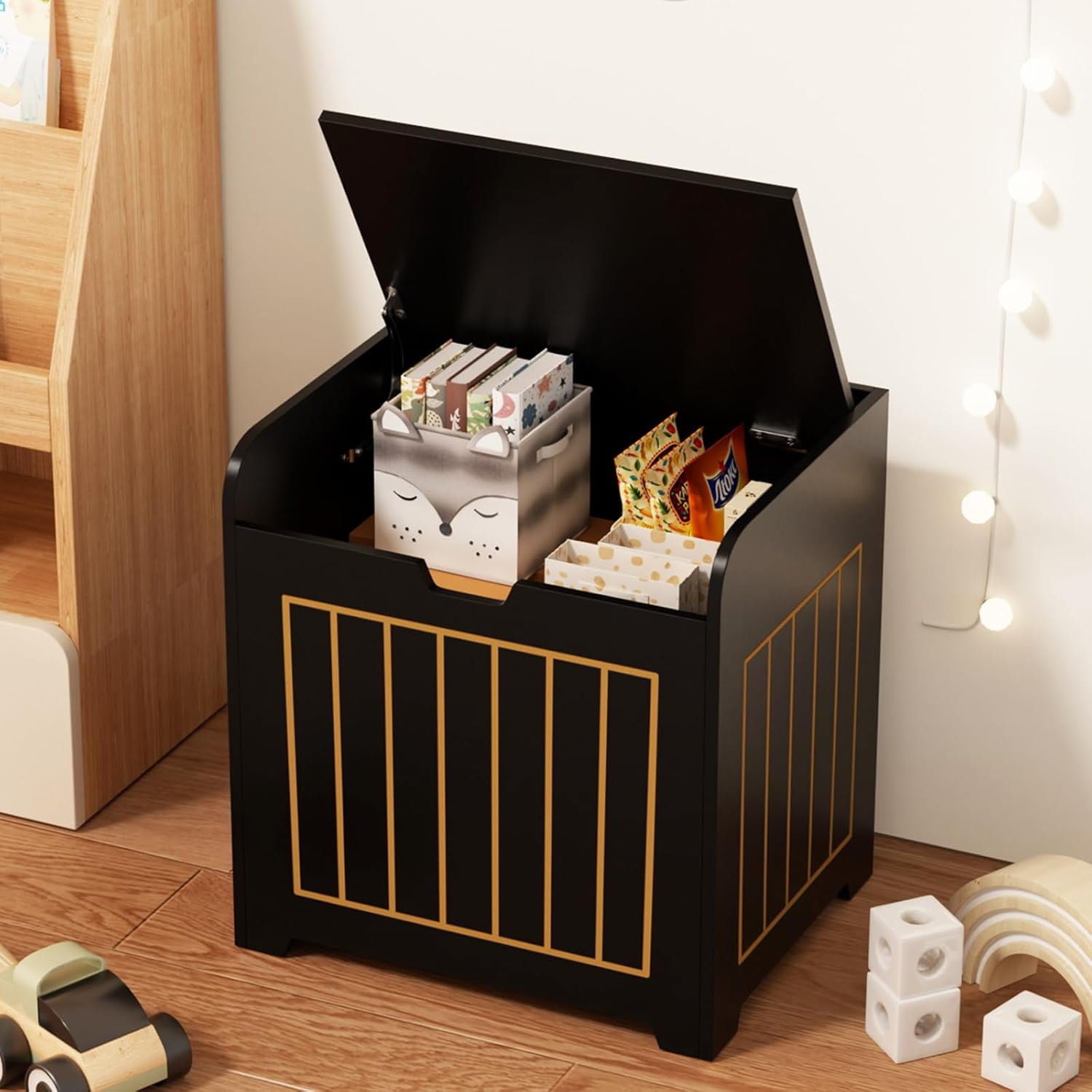 Black Kid Storage Chests, Small Cube Toy Storage Organizer Box,Wooden ...