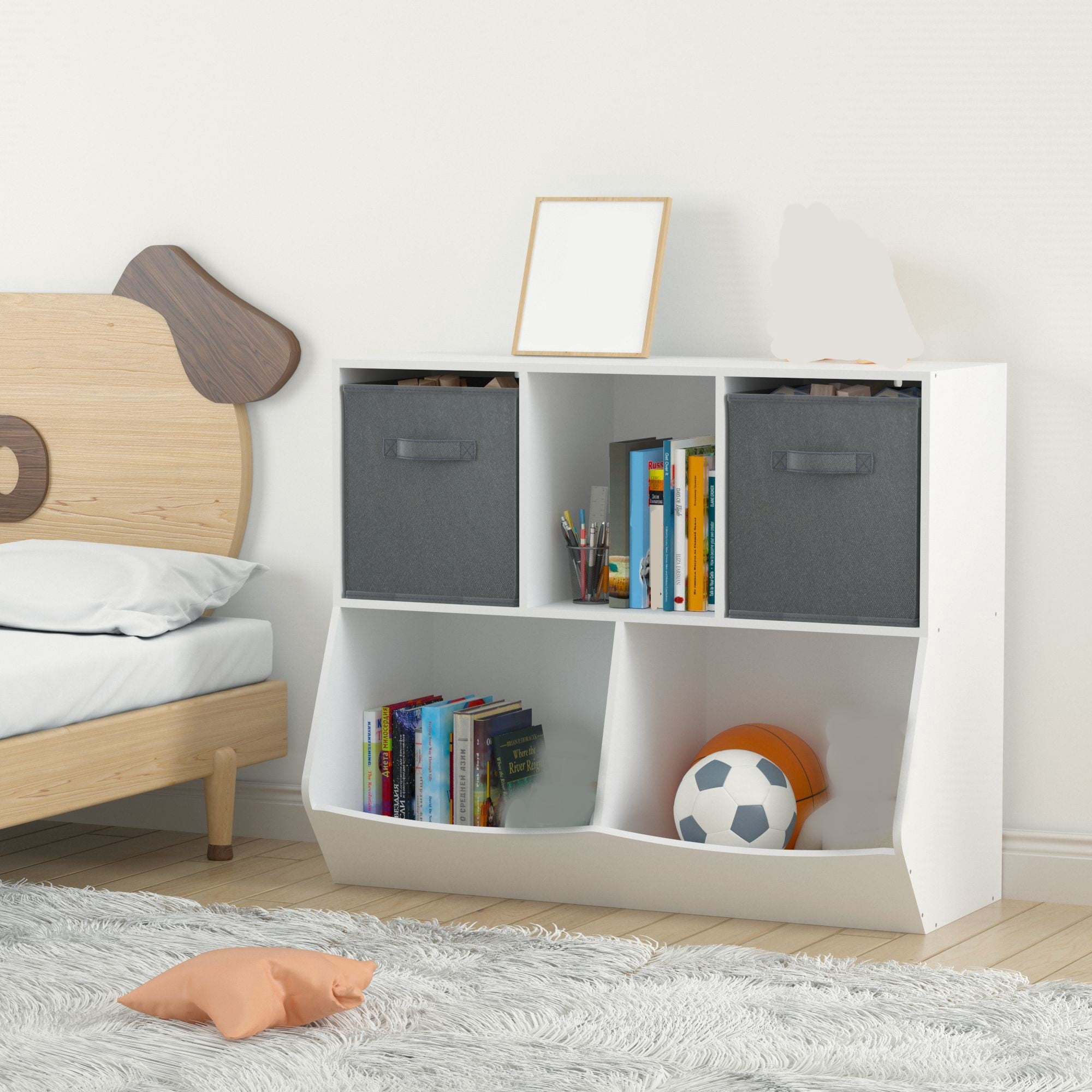 Kids Storage Organizer Wooden Bookcase Toy Storage Display Organizer ...