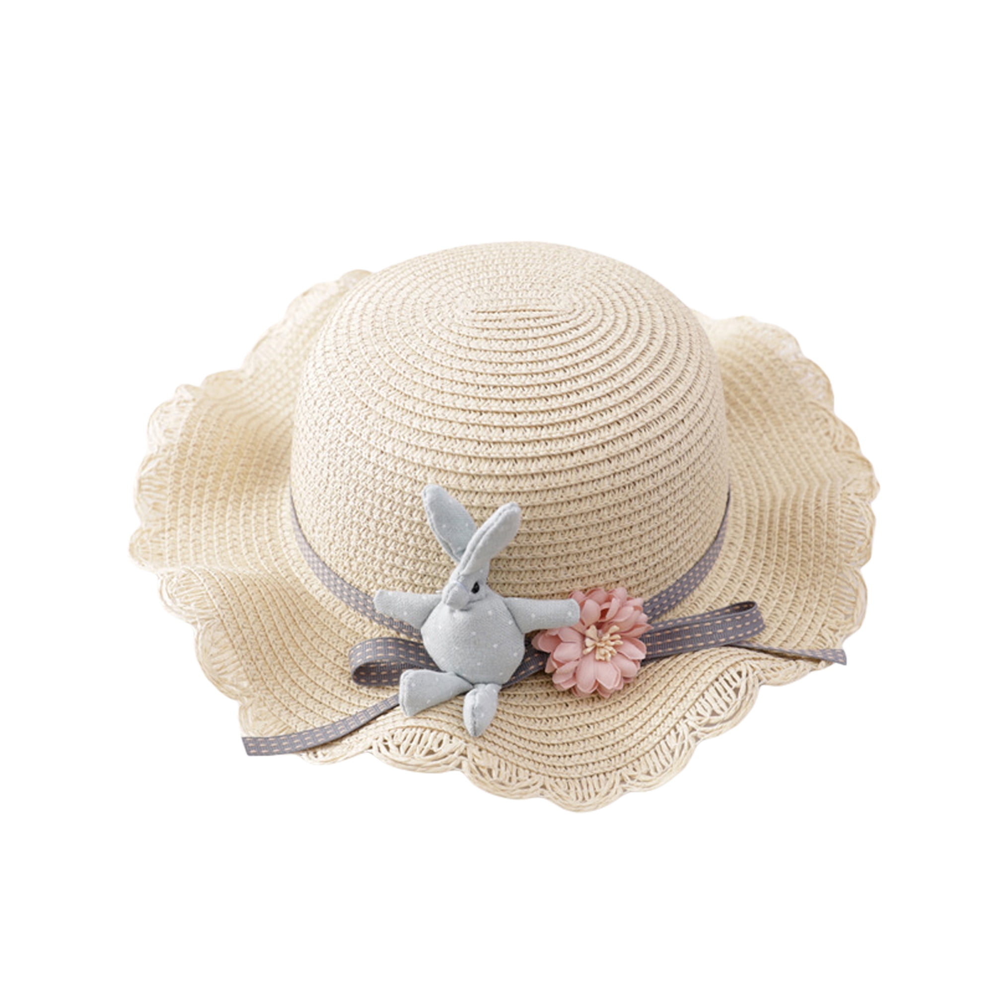 Kids Straw Hat Rabbit Flower Bowknot Decor Sun Protection Cap Toddler ...