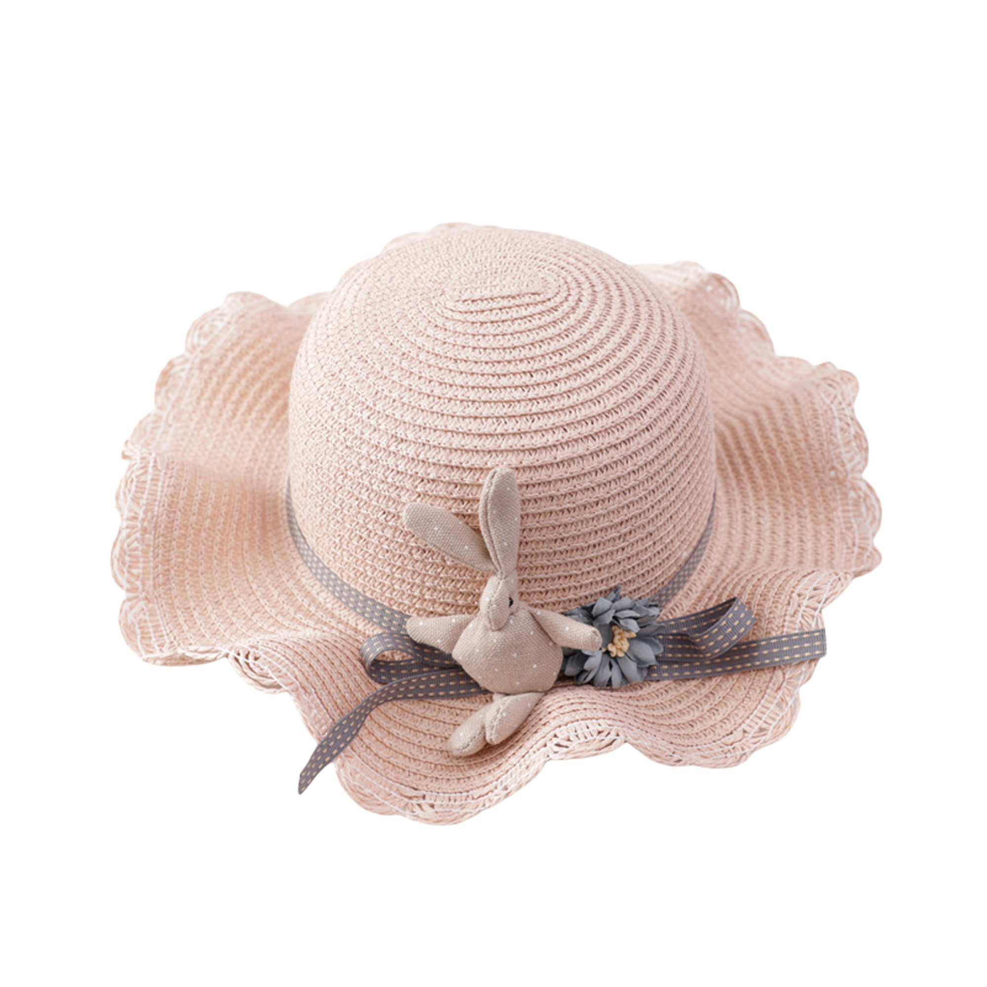 Kids Straw Hat Rabbit Flower Bowknot Decor Sun Protection Cap Toddler ...