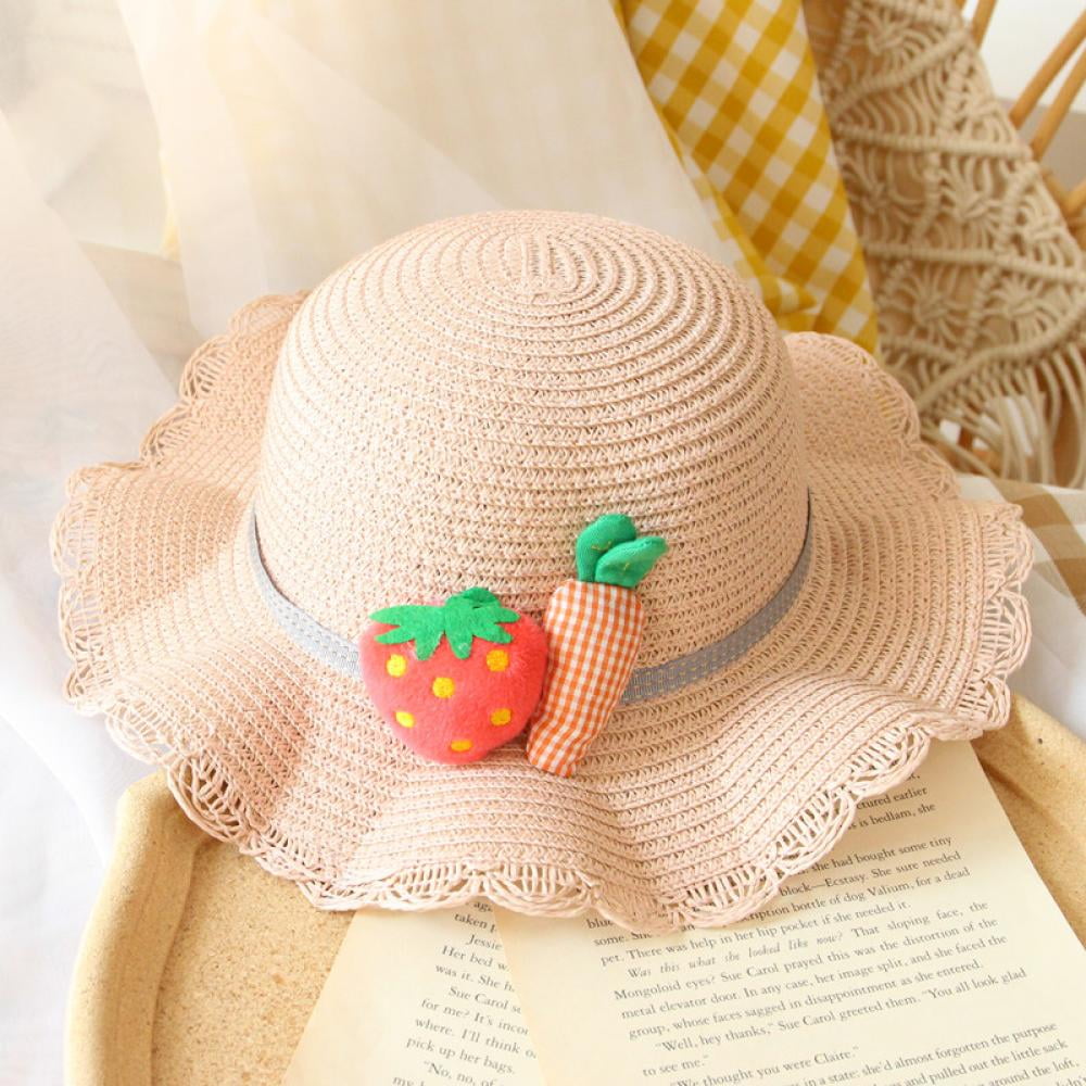 Kids Straw Hats Girls Kids Sun Hats Summer Beach Hats Straw Woven Wide ...