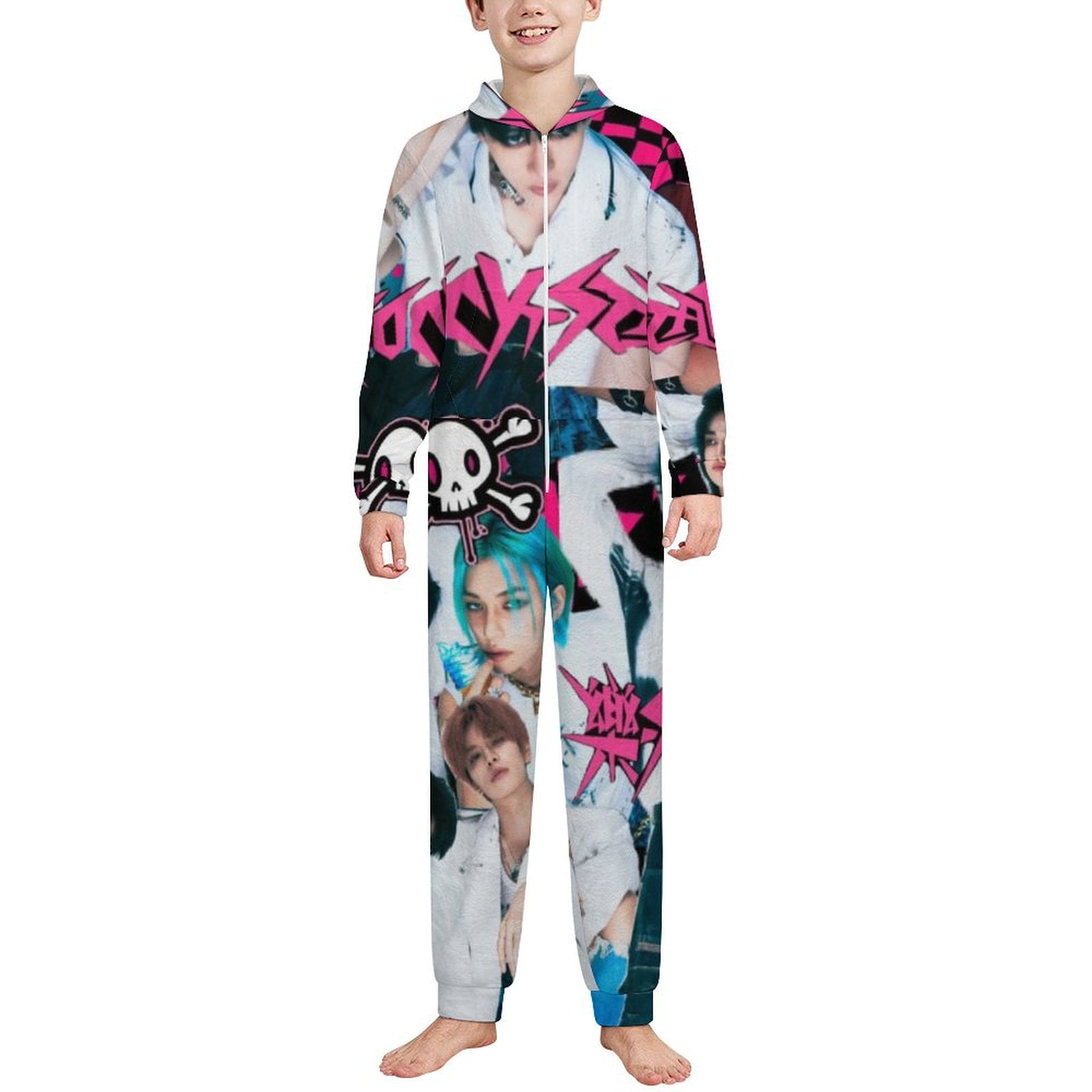 Kids Stray Kids Fleece Jumpsuits Zip Up Hoodie One Piece Rompers Boys ...