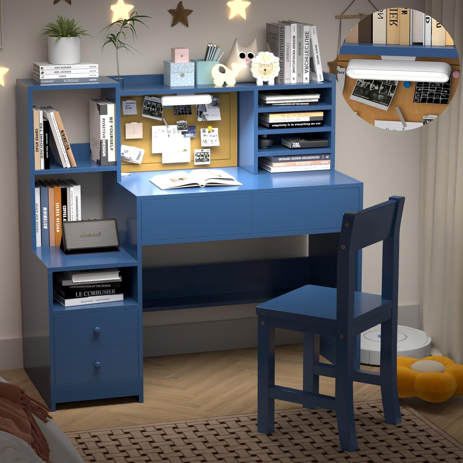 Kids Study Desk with 3-Color Lights,Childrens Computer Desk with 4 ...