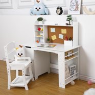 UTEX Child's Wooden Study Desk with Chair, Storage and Hutch for Home ...