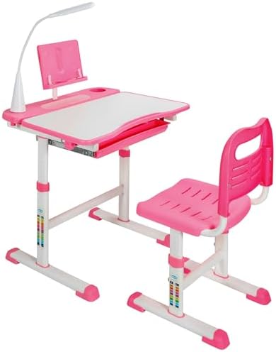 Kids Study Desk and Chair Set, Height Adjustable Children School Table ...