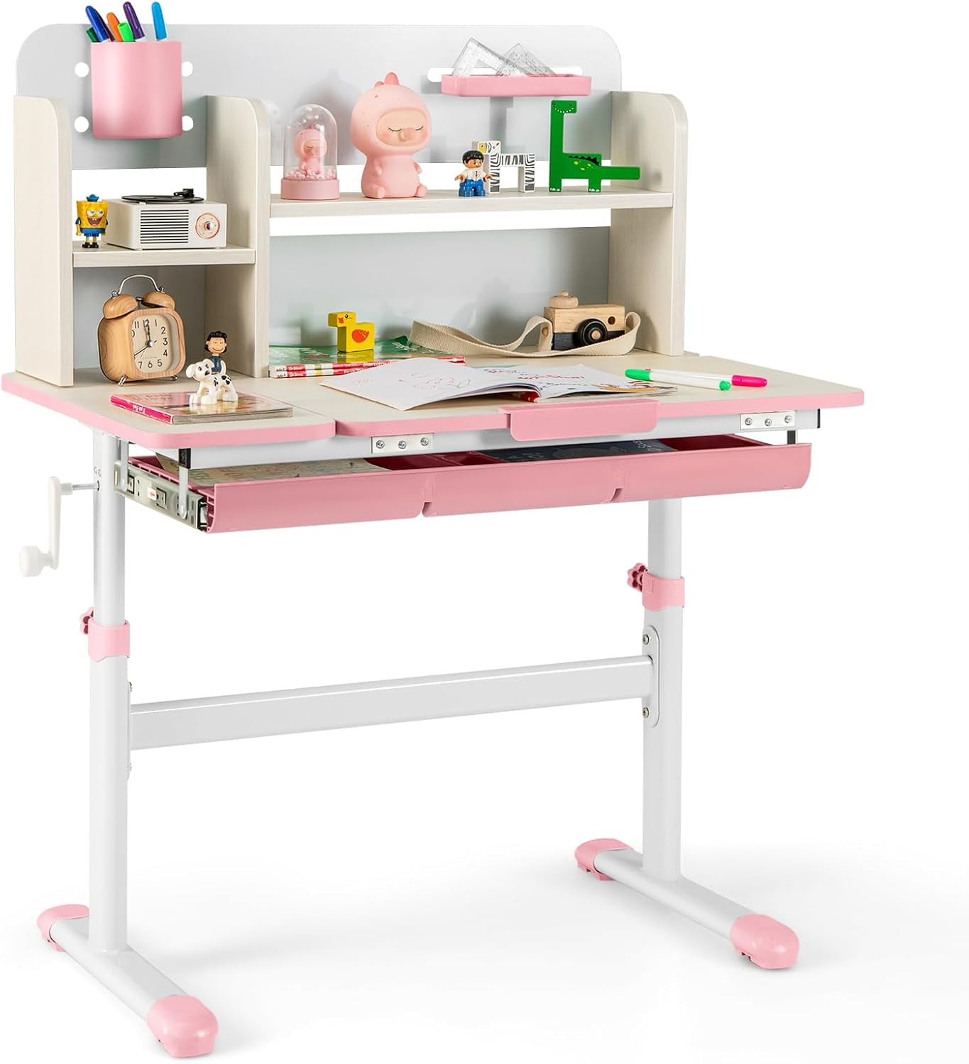 Kids Study Desk, Height Adjustable Children School Desk with Storage ...