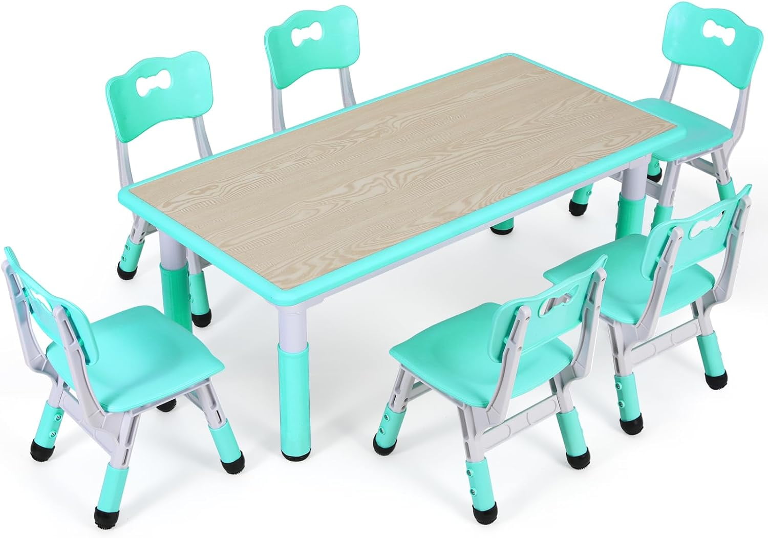 Kids Study Table and 6 Chairs Set, Height Adjustable Graffiti Table ...
