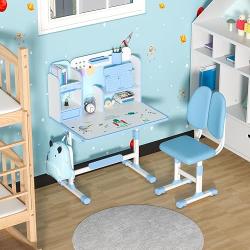 Kids Study Table and Chair Set, 2Pcs/Set Ergonomic Desk Chair with Book ...