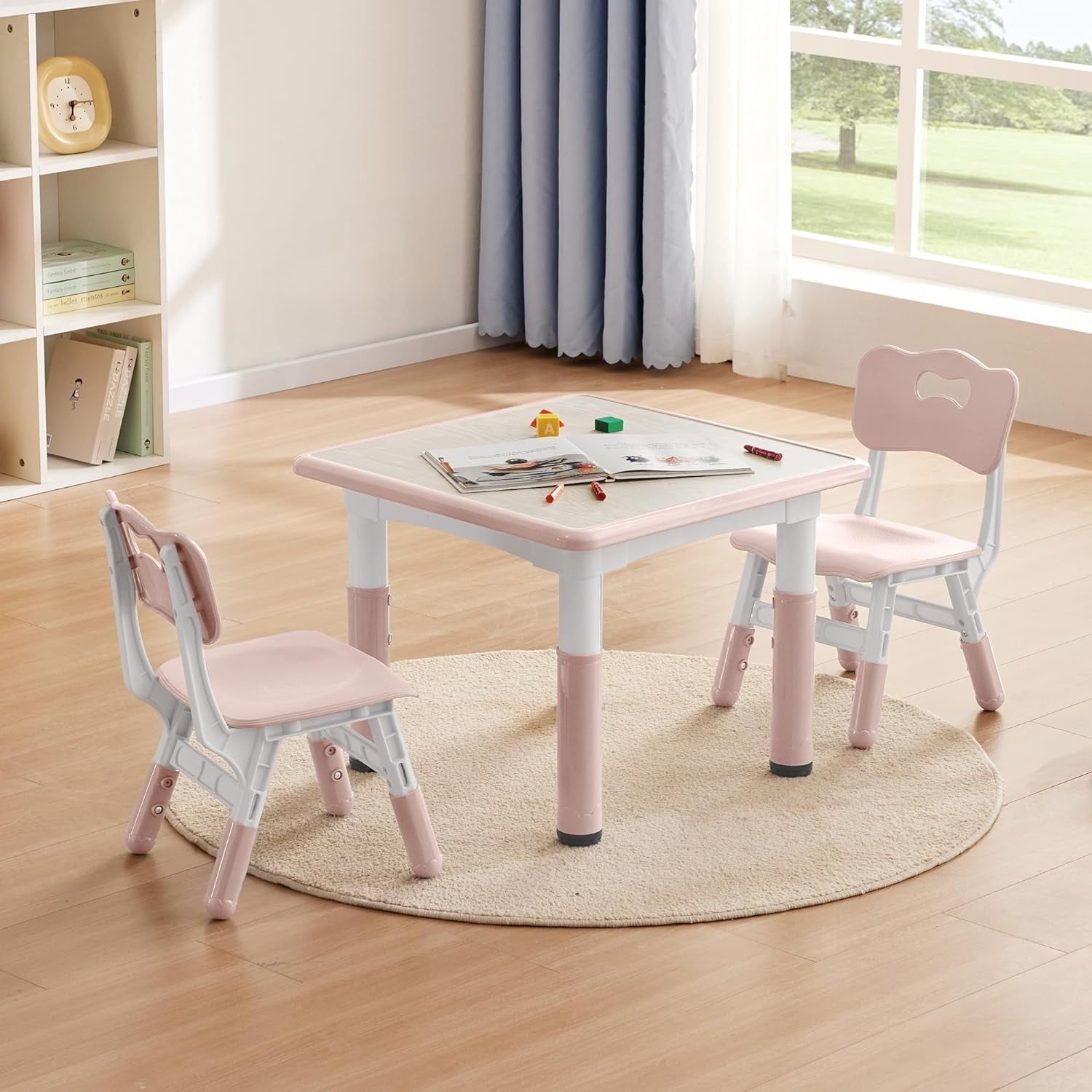 Kids Study Table and Chairs Set, Height Adjustable Toddler Table and ...