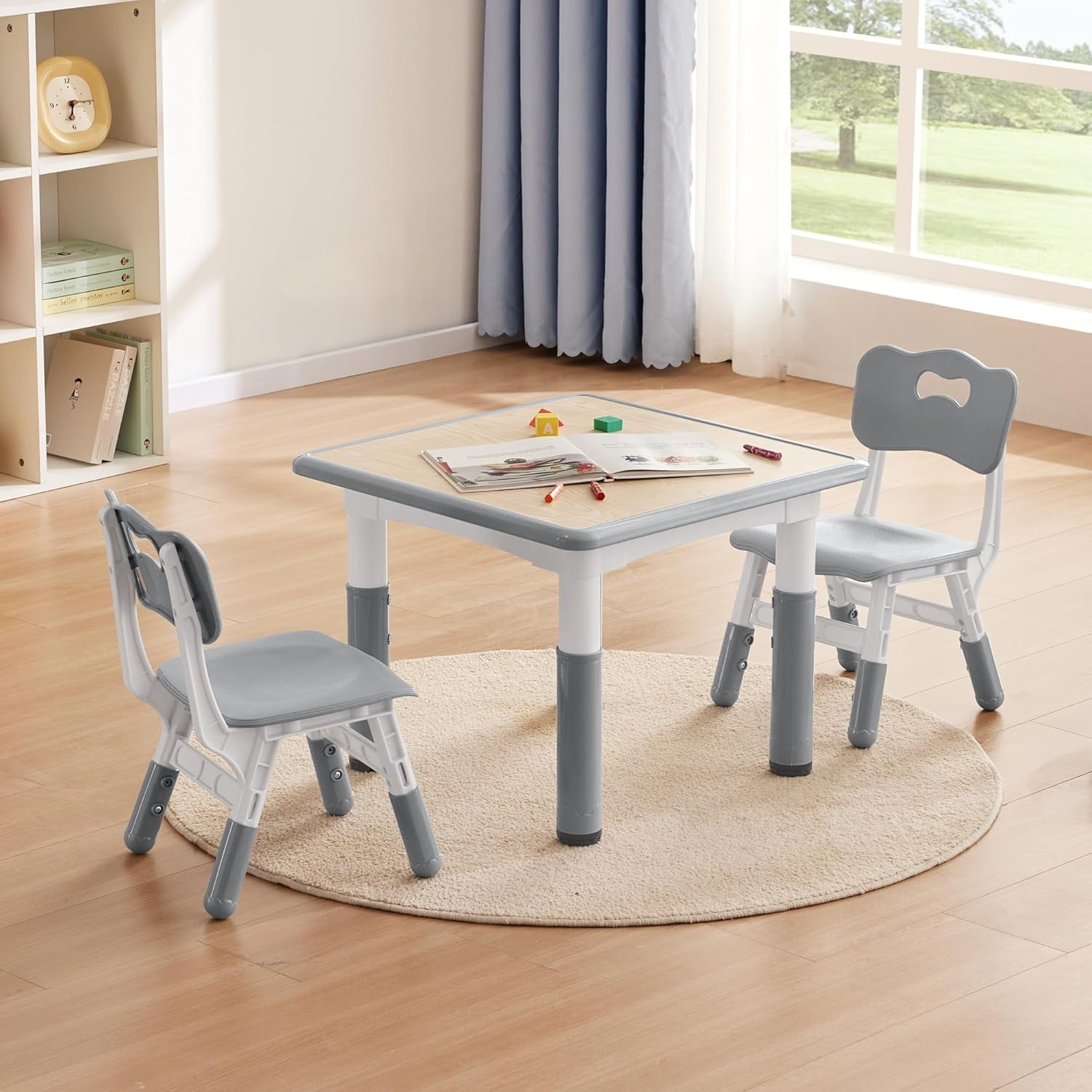 Kids Study Table and Chairs Set, Height Adjustable Toddler Table and ...