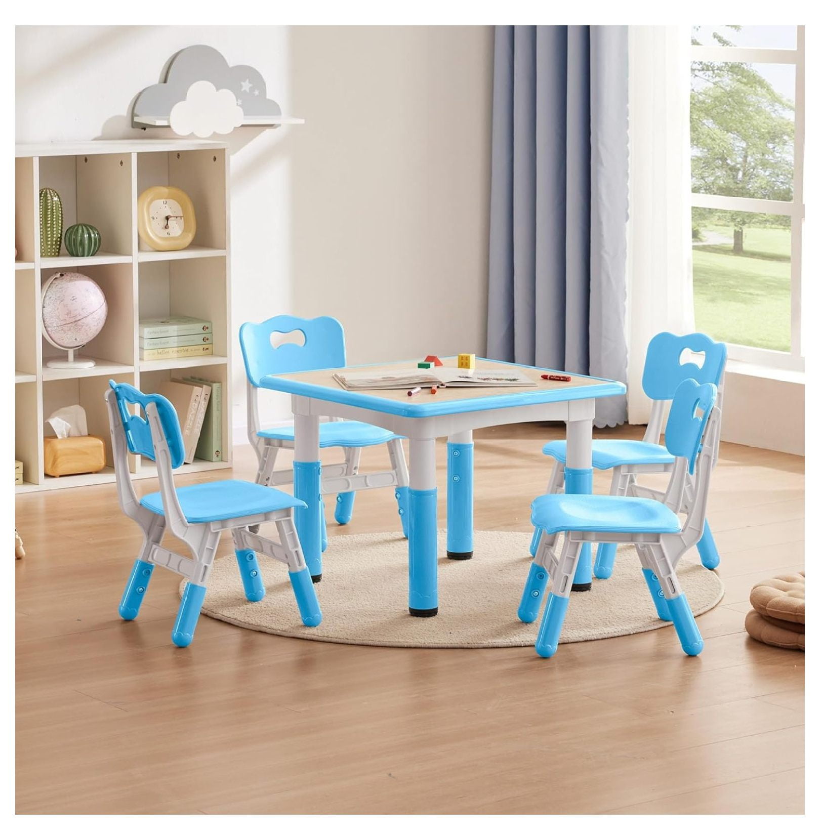 Kids Study Table and Chairs Set, Height Adjustable Toddler Table and ...