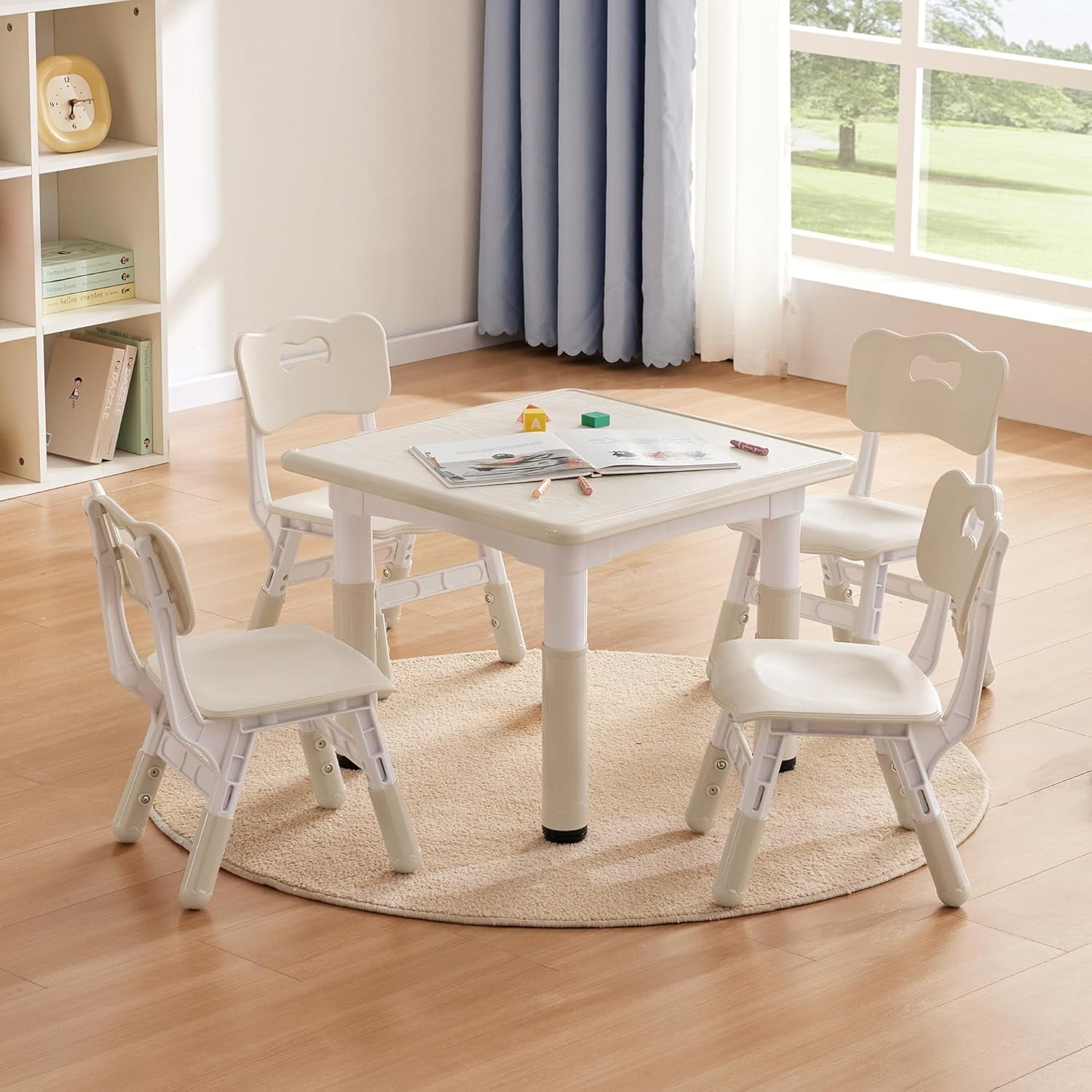 Kids Study Table and Chairs Set, Height Adjustable Toddler Table and ...