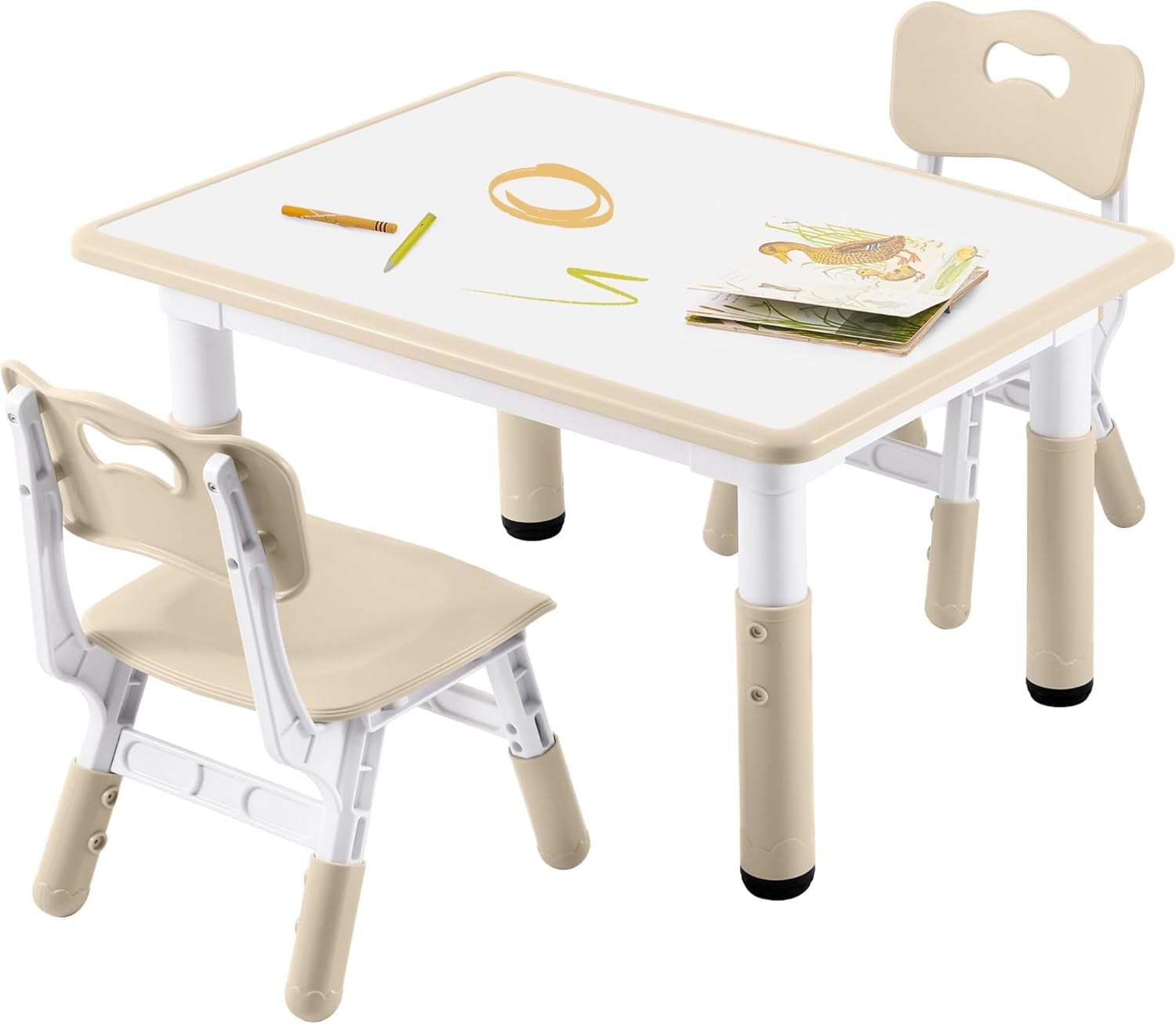 Kids Study Table and Chairs Set, Height Adjustable Toddler Table and ...