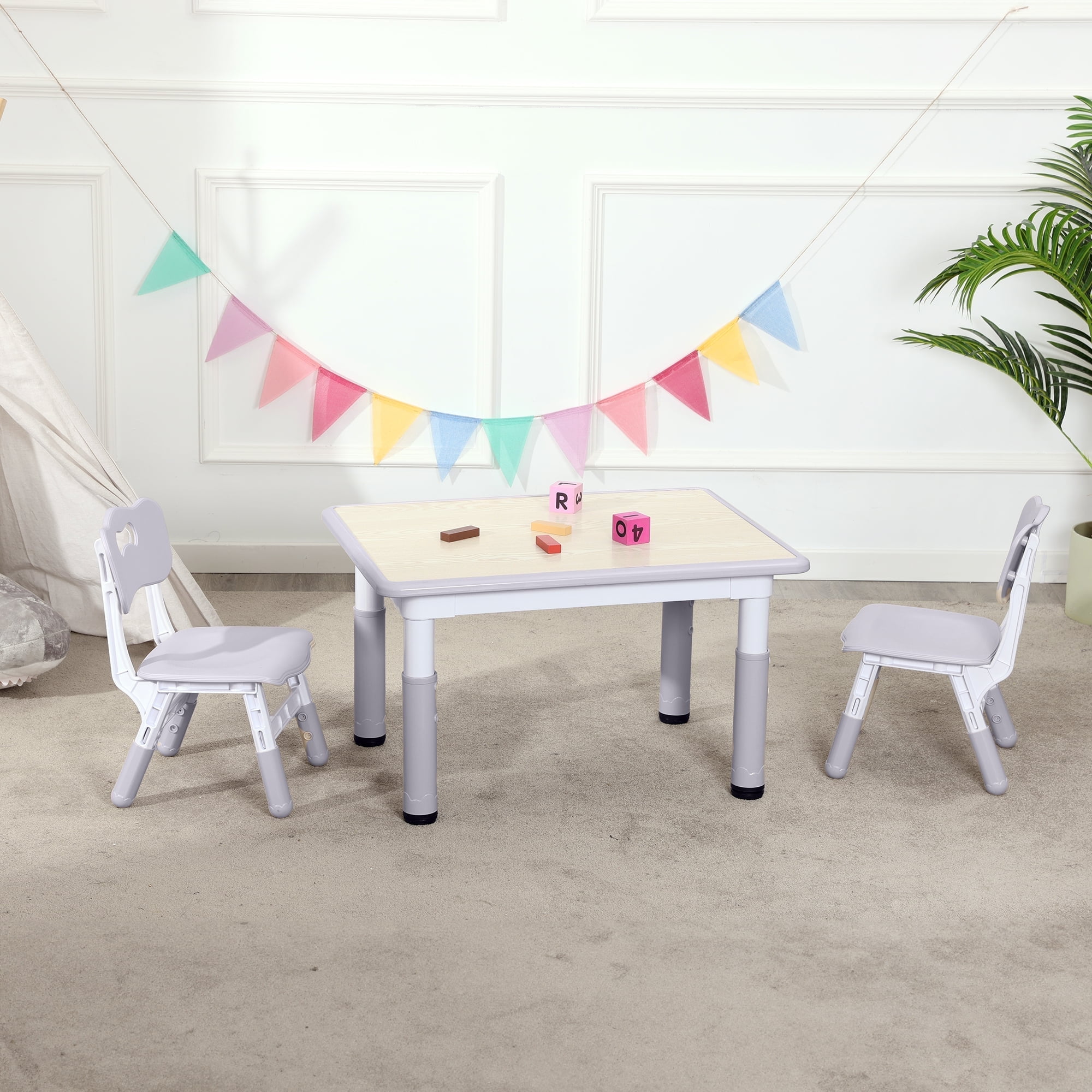 Kids Study Table and Chairs Set, Height Adjustable Toddler Table and ...