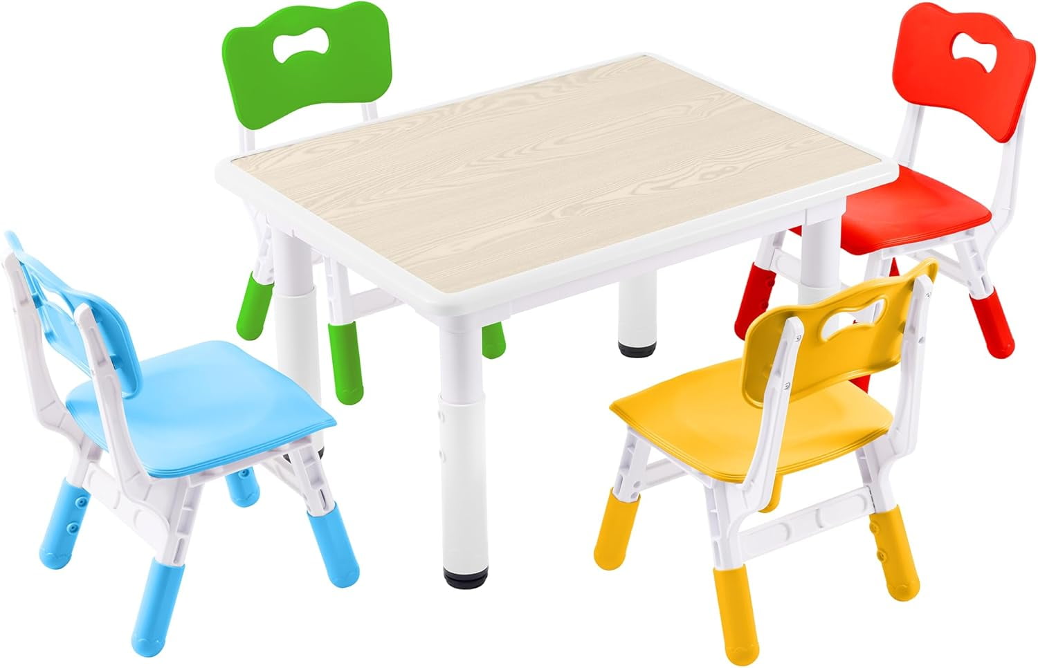 Kids Study Table and Chairs Set, Height Adjustable Toddler Table and ...