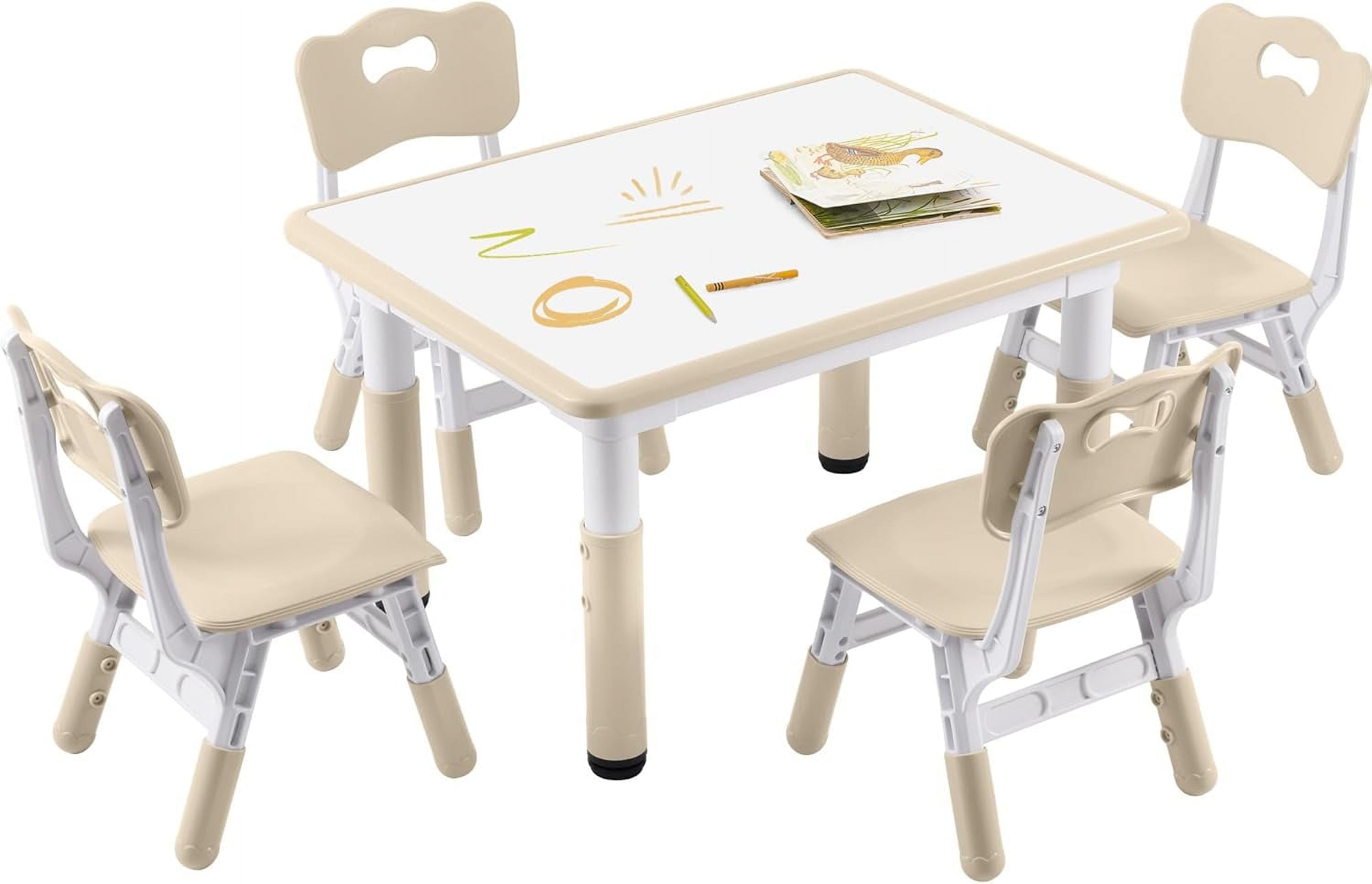 Kids Study Table and Chairs Set, Height Adjustable Toddler Table and ...