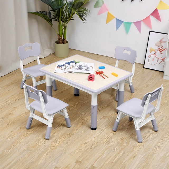 Kids Study Table and Chairs Set, Height Adjustable Toddler Table and ...