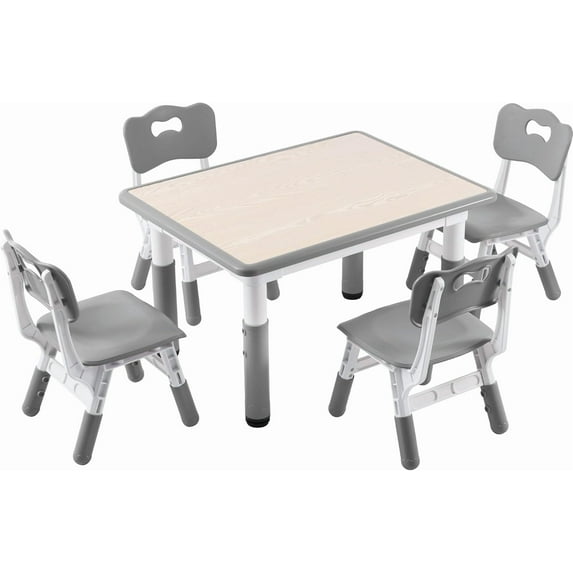 Kids Study Table and Chairs Set, Height Adjustable Toddler Table and ...