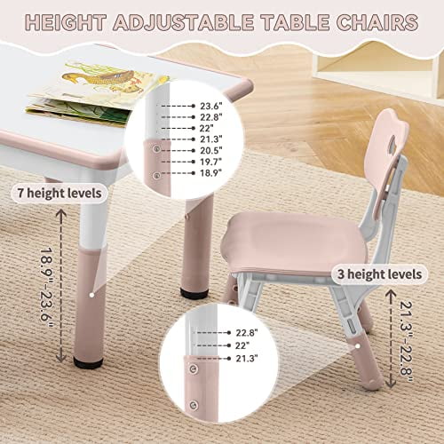 Kids Study Table and Chairs Set, Height Adjustable Toddler Table and ...