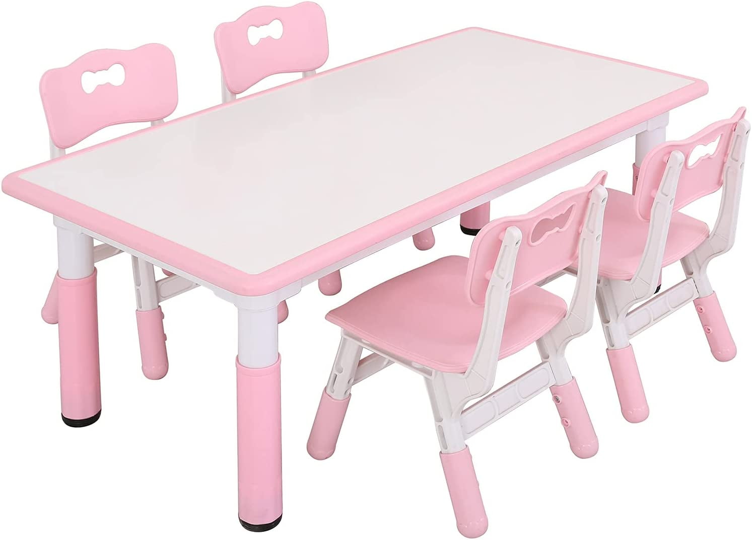 Kids Study Table and Chairs Set Height Adjustable Plastic Children Art ...