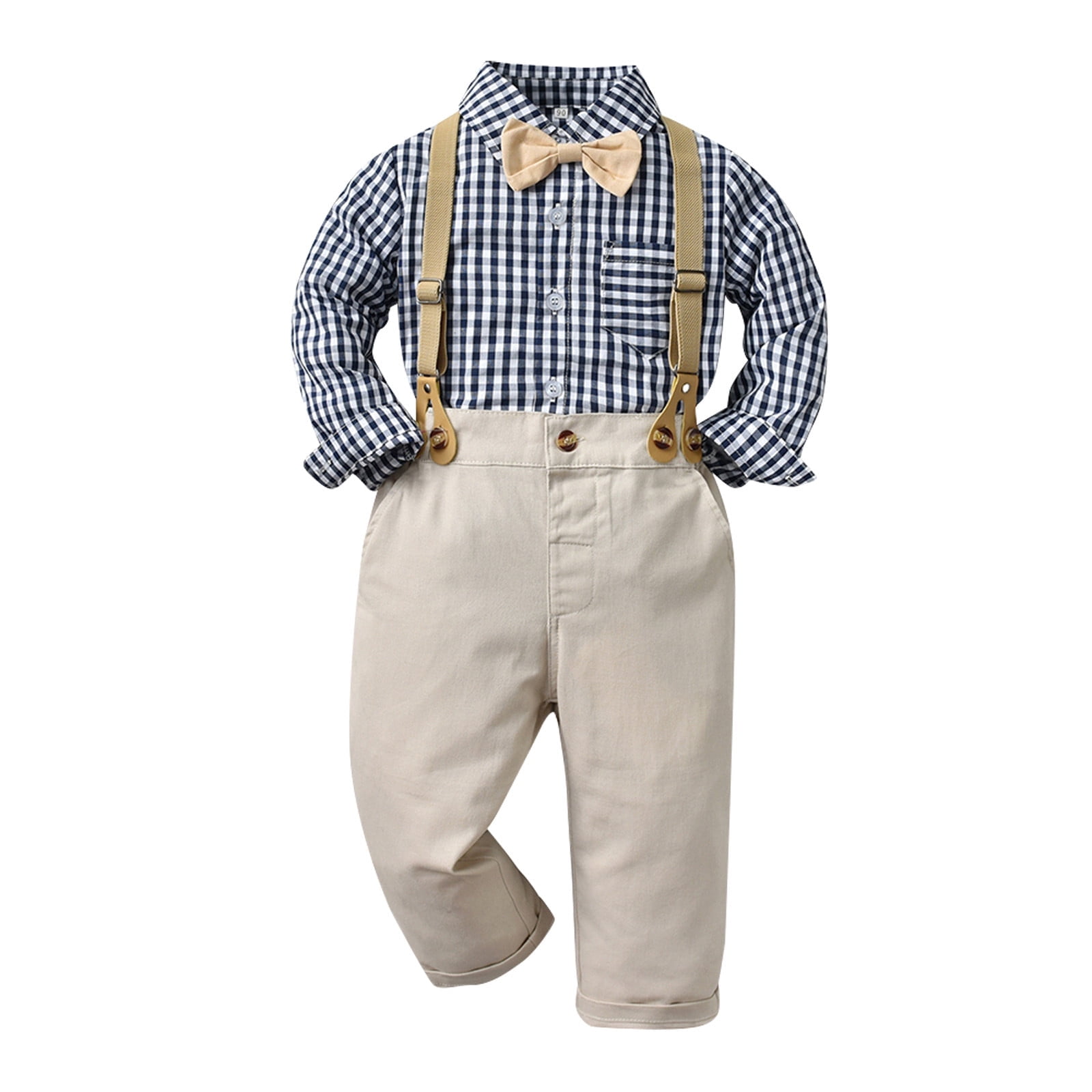 Kids Suit Bowtie Dress Shirt + Suspender Pants + Bowtie 3 Pieces ...