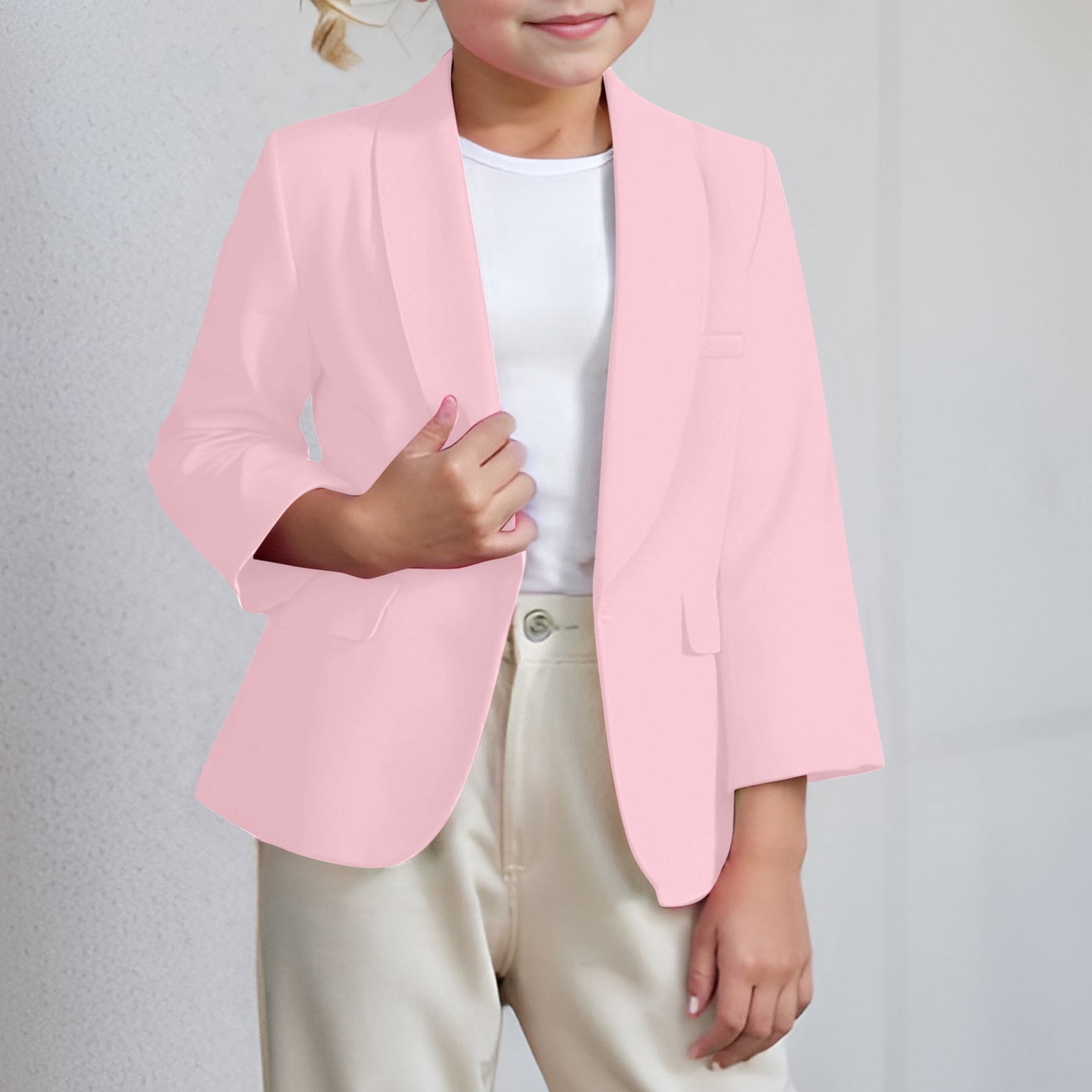 Kids Suit Jacket Lapel Suit Open Front Long Sleeve Girls Pink Blazer ...