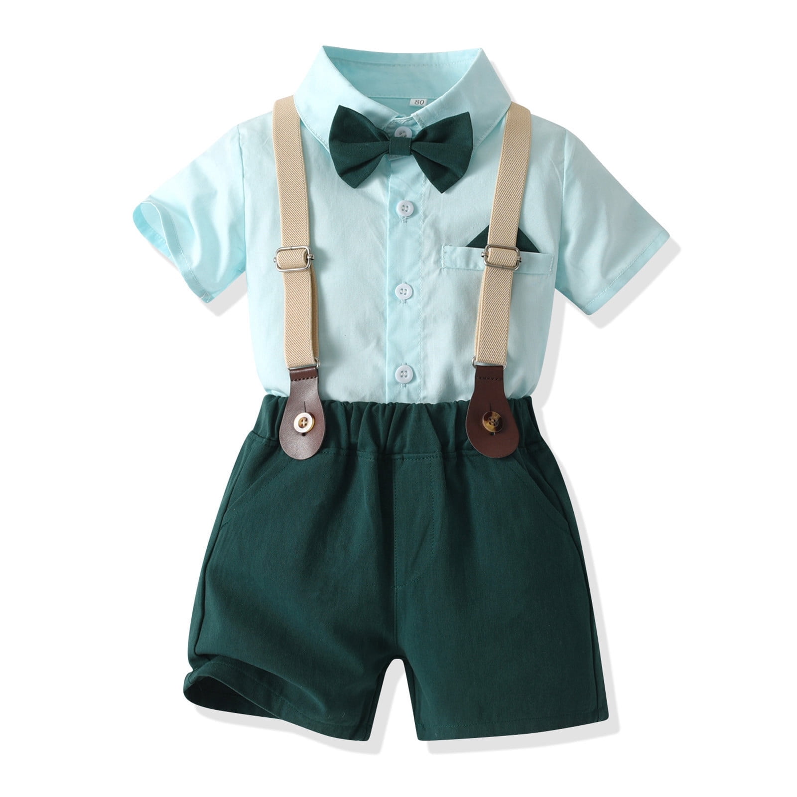 Kids Suits Dress Shirt + Suspender Pants + Bowtie 3 Pieces Formal ...