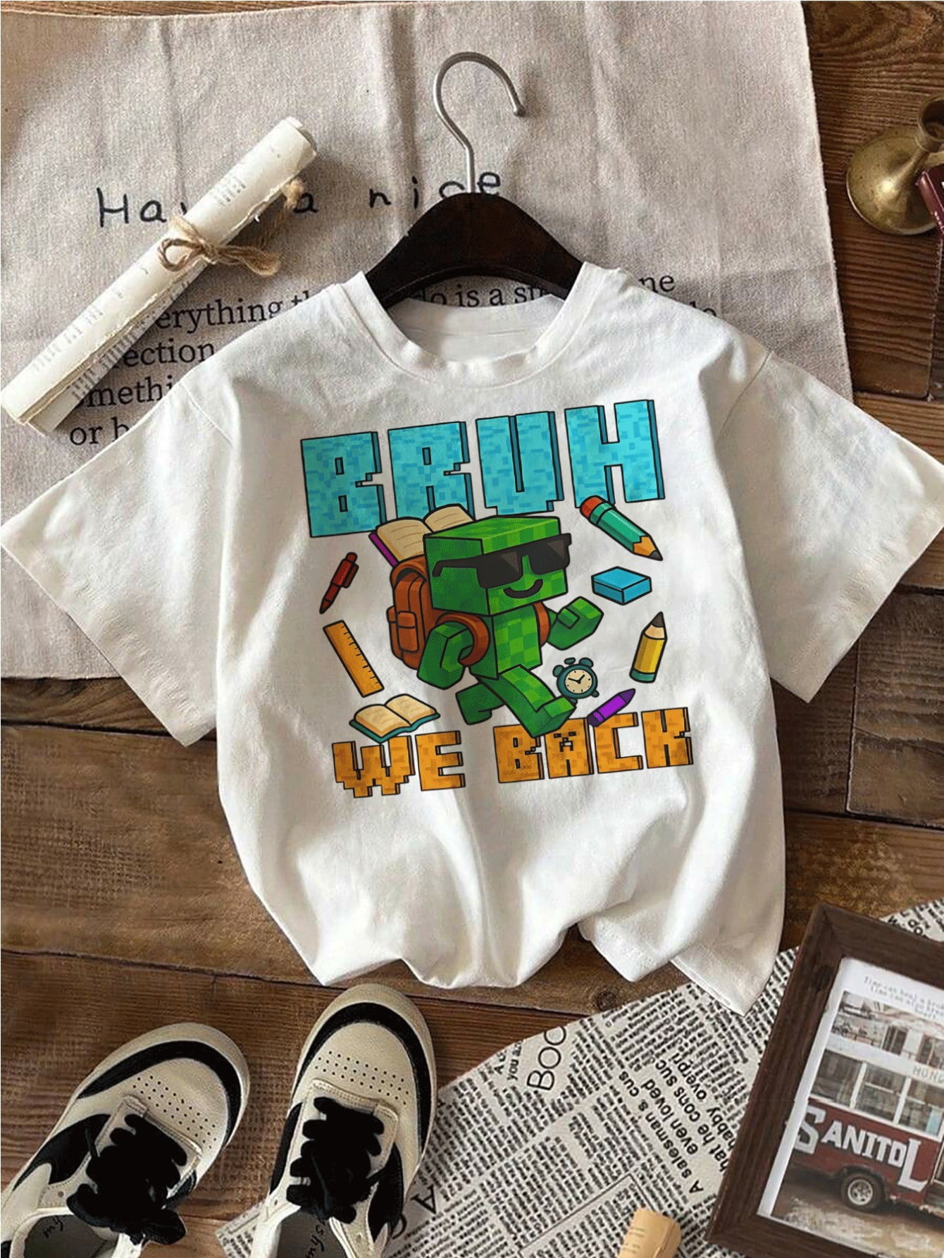 Kids' Summer Back To School Cartoon Printed Short Sleeve TShirt, Casual ...