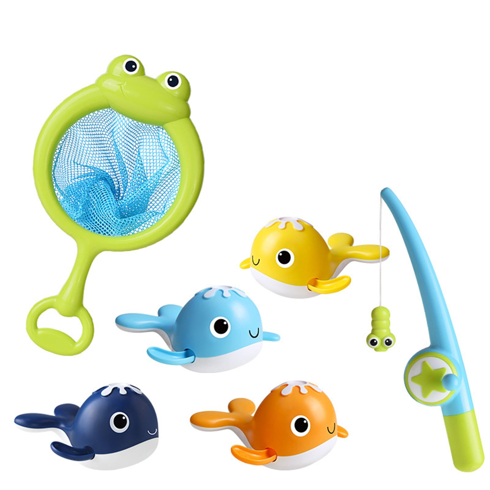 Kids Summer Bath Toy Set with Fishing Game, Floating Whale and Frog Net ...