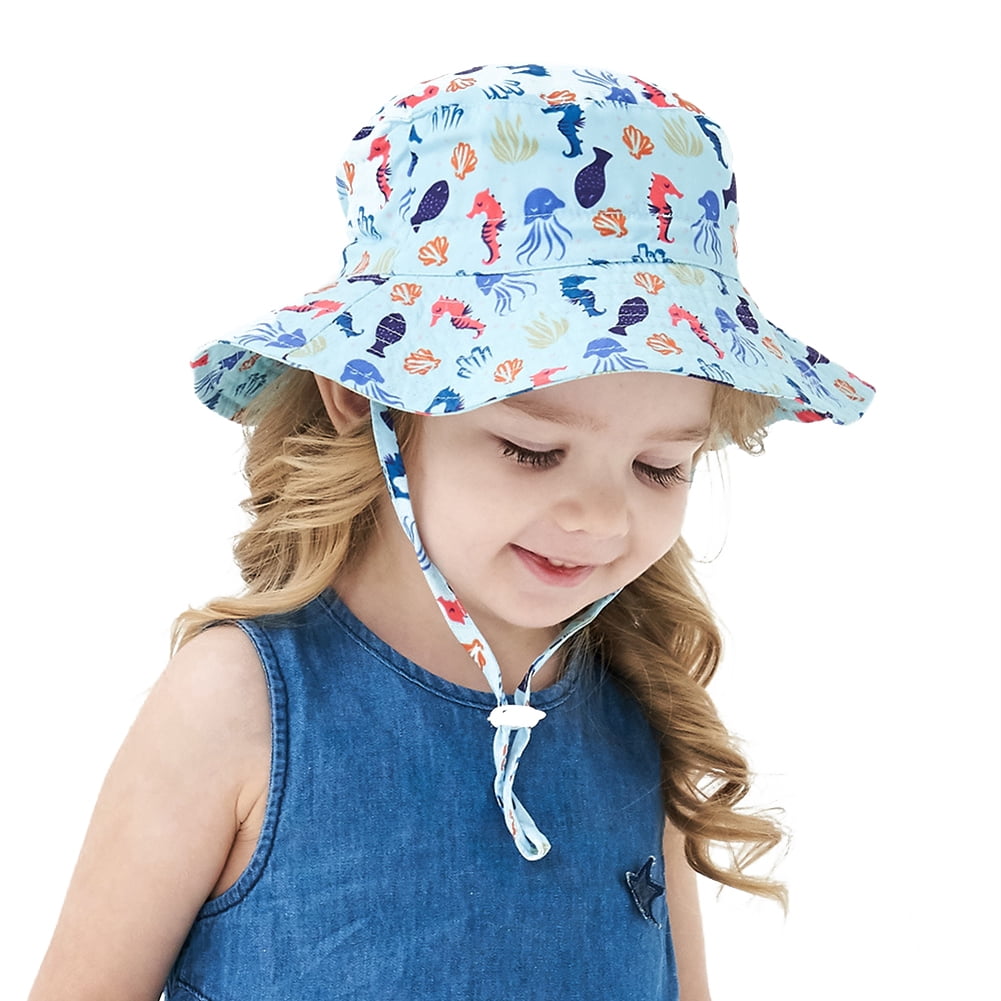 Kids Summer Bucket Hat Wide Brim Fishman Cap with Adjustable Chin Strap ...