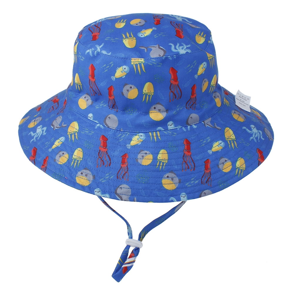 Kids Summer Bucket Hat Wide Brim Fishman Cap with Adjustable Chin Strap ...